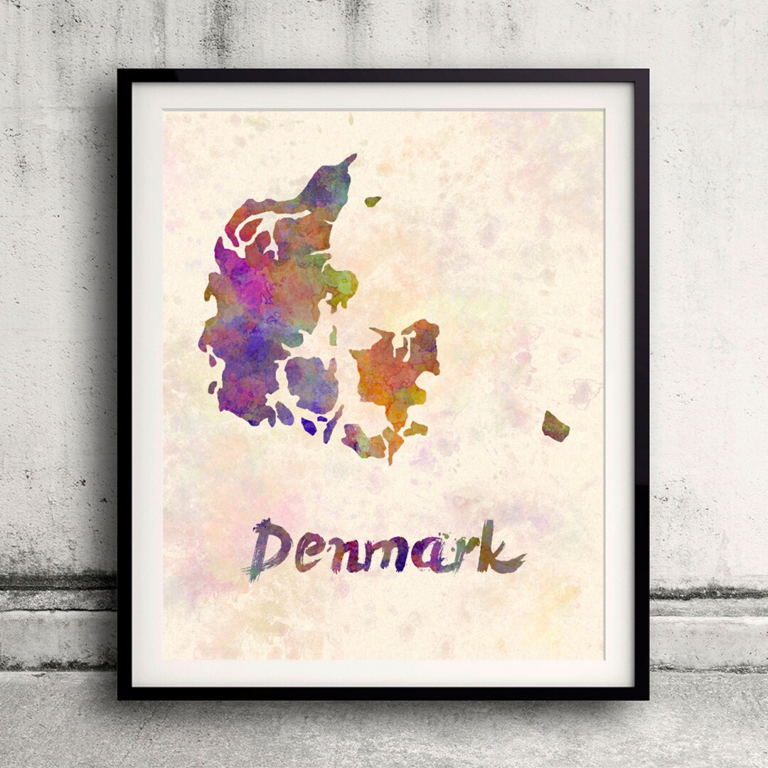 Denmark - Map in Watercolor - Fine Art Print Glicee Poster Decor Home ...