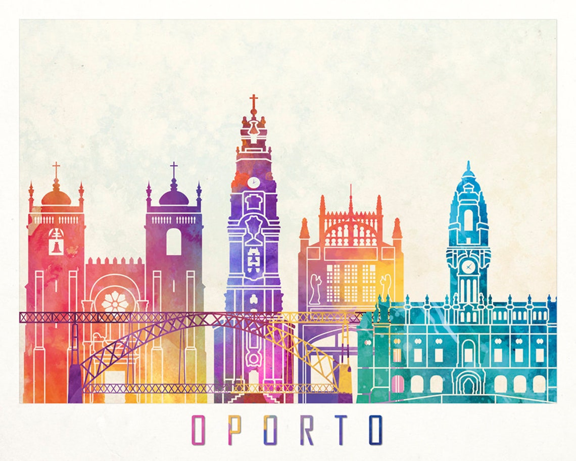 Oporto V2 Landmarks Watercolor Poster - Fine Art Print Landmarks ...