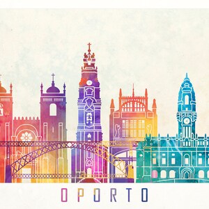 Oporto V2 Landmarks Watercolor Poster - Fine Art Print Landmarks ...