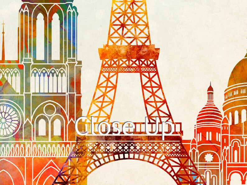Paris Landmarks Watercolor Poster - Fine Art Print Landmarks Skyline ...