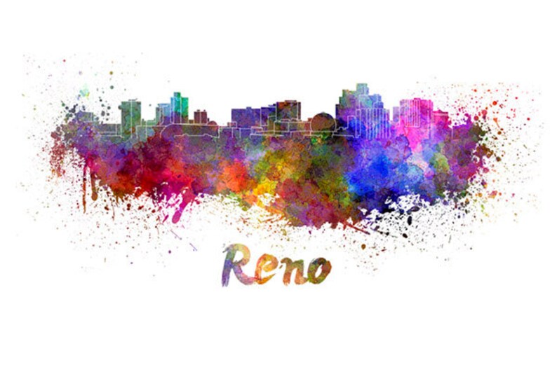 Reno Skyline in Watercolor Over White Background With Name of City 8x10 ...