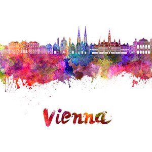 Vienna Skyline in Watercolor Over White Background With Name of City ...
