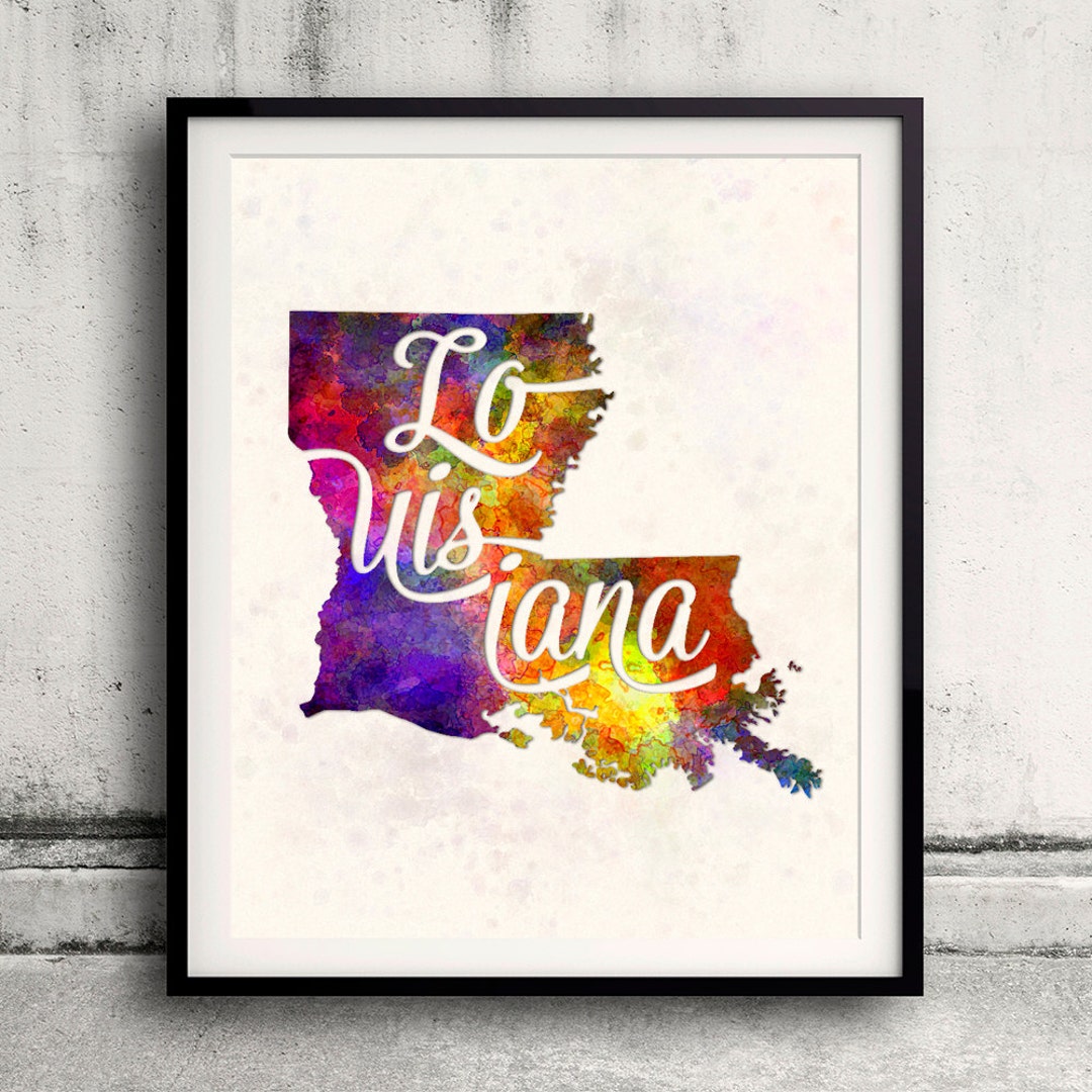 Louisiana - Map in Watercolor - Fine Art Print Glicee Poster Decor Home ...