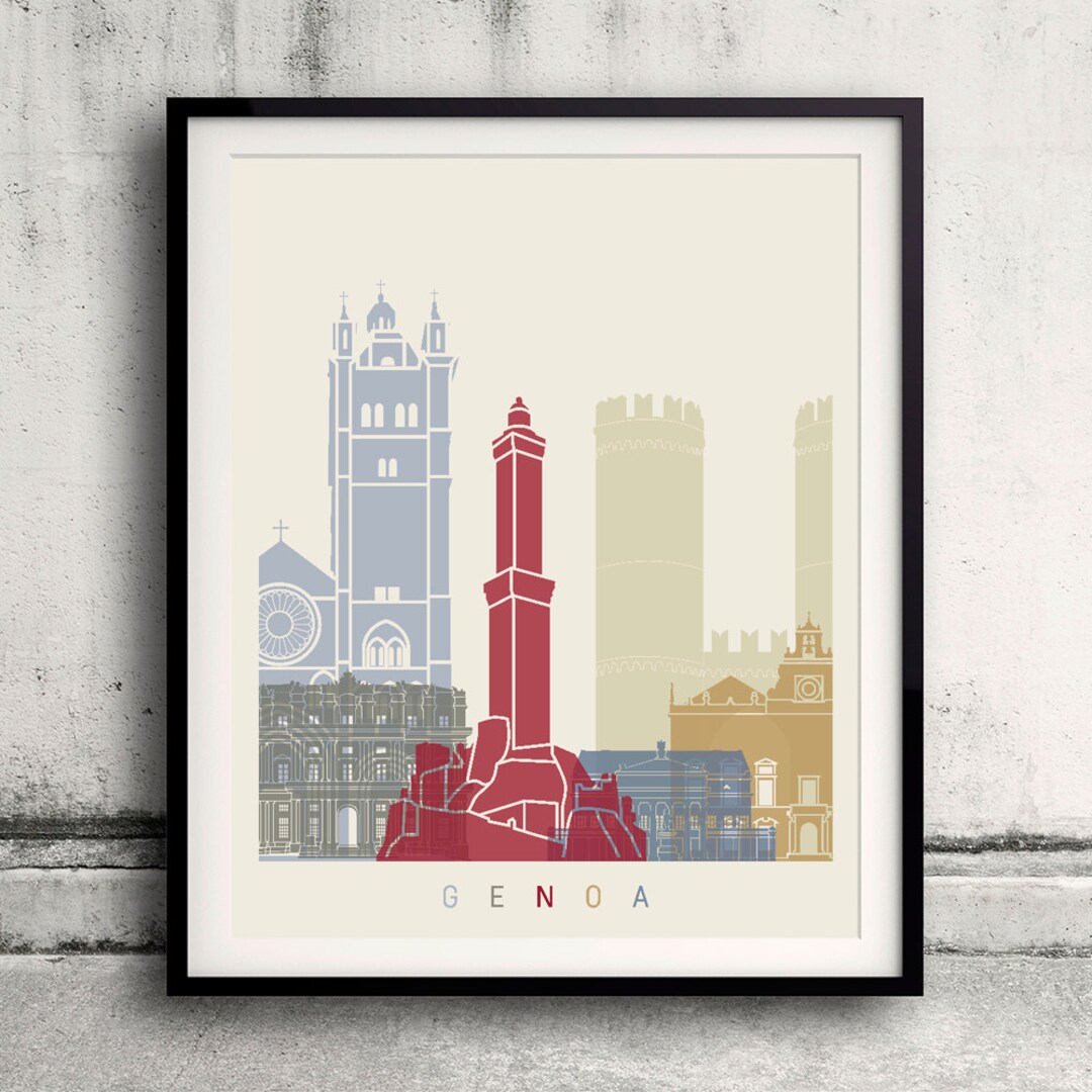 Genoa Skyline Poster - Fine Art Print Landmarks Skyline Poster Gift ...