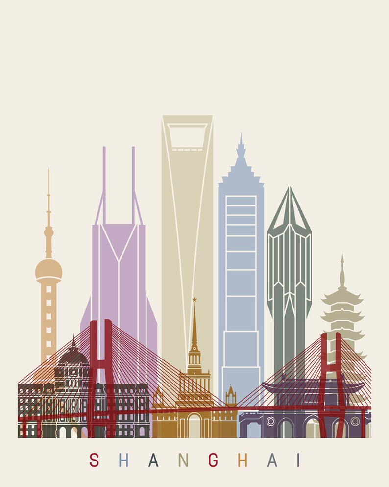Shanghai Skyline Poster Fine Art Print Landmarks Skyline - Etsy