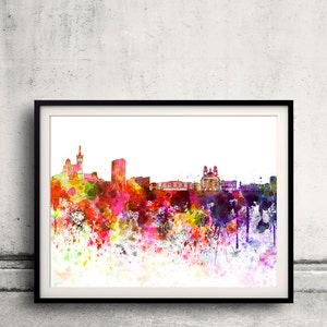 Marseilles Skyline in Watercolor on White, 8 Monochrome Colors, and ...