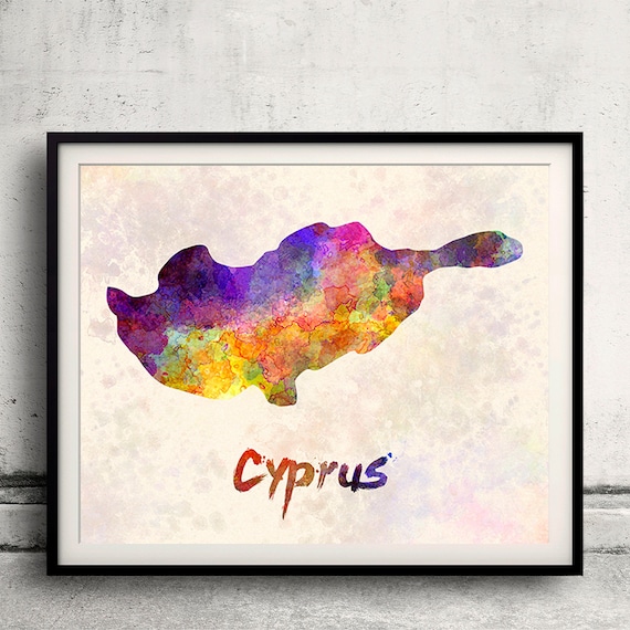 Cyprus Map in Watercolor Fine Art Print Glicee Poster | Etsy
