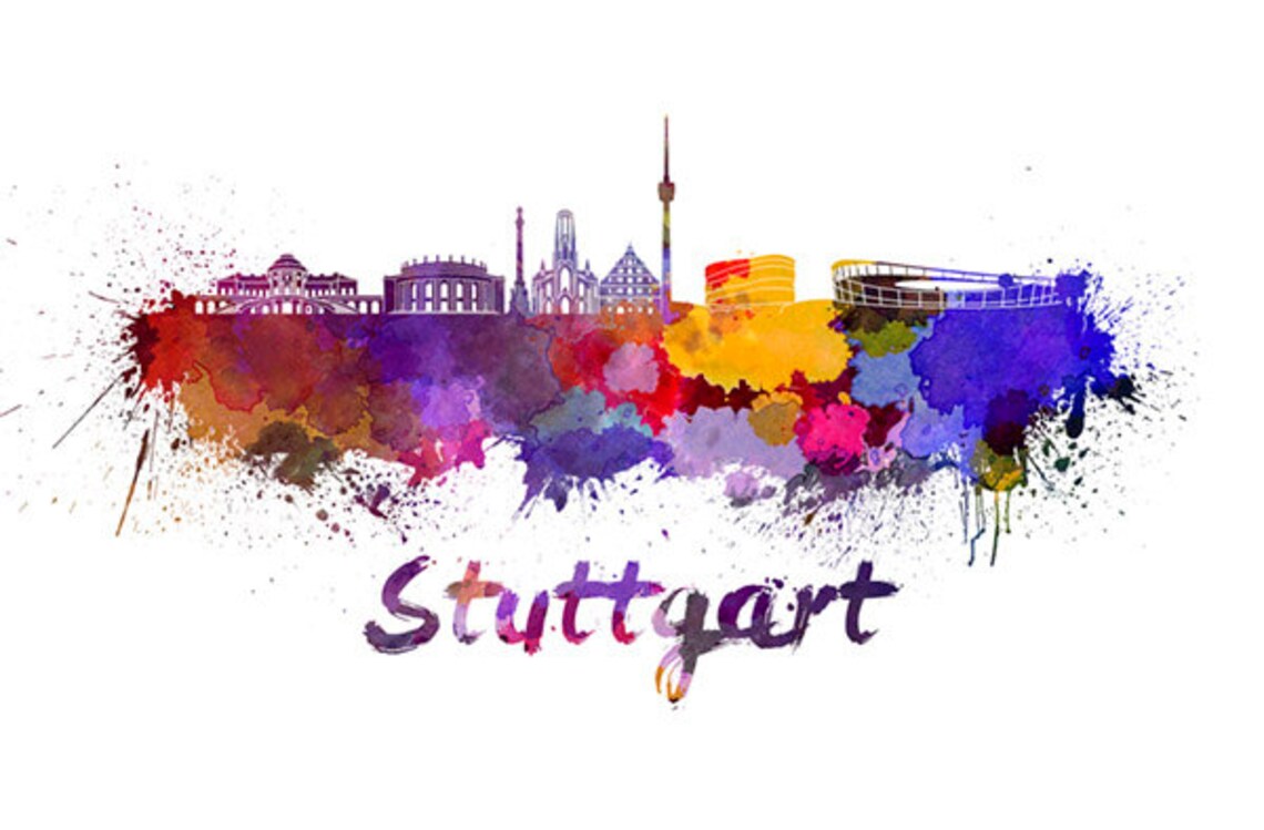 Stuttgart Skyline in Watercolor Over White Background With Name of City ...