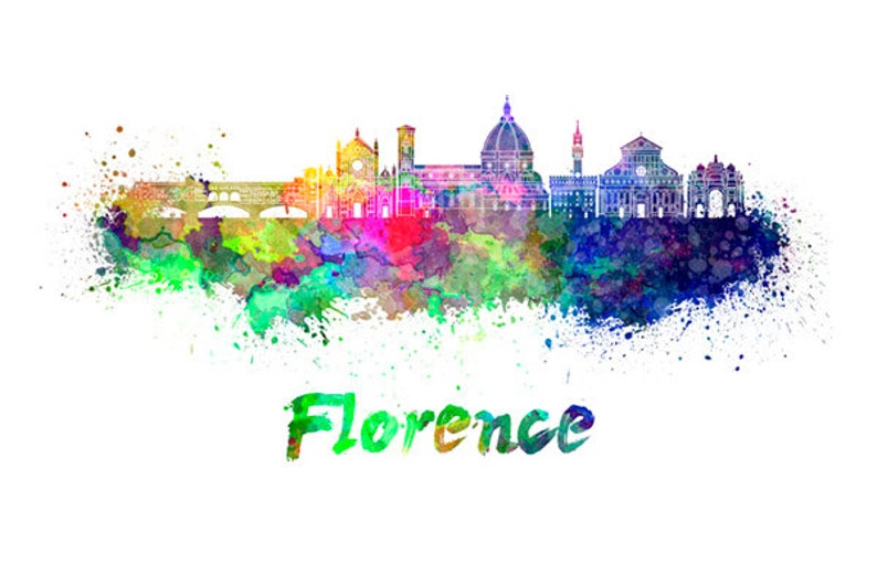 Florence Skyline in Watercolor Over White Background With Name of City ...