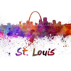 St Louis Skyline in Watercolor Over White Background With Name of City ...