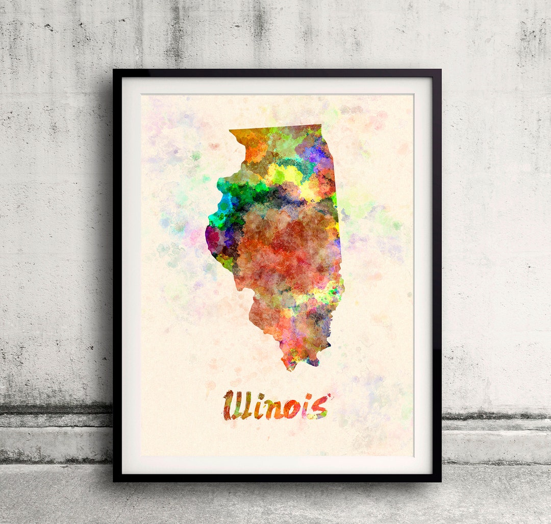 Illinois US State in Watercolor Background 8x10 In. to 12x16 In. Poster ...