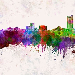Amarillo Skyline in Watercolor Background 8x10 In. to 12x16 In. Poster ...