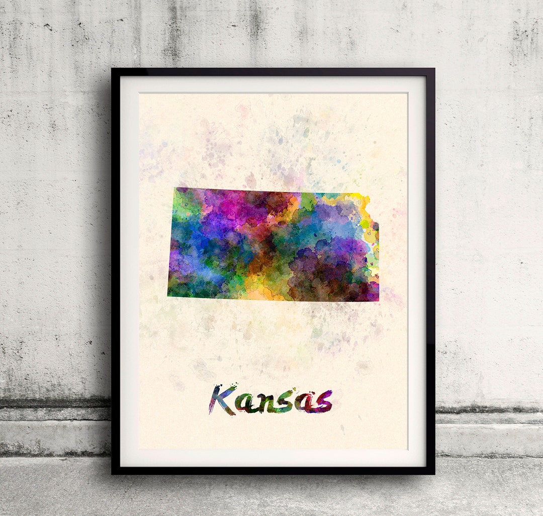Kansas US State in Watercolor Background 8x10 In. to 12x16 In. Poster ...
