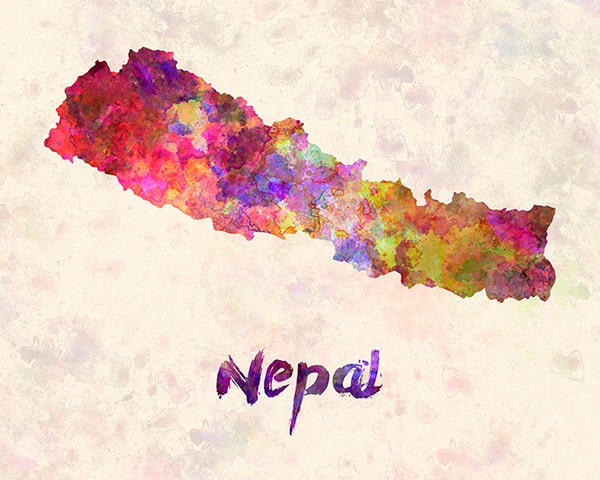 Nepal - Map in Watercolor - Fine Art Print Glicee Poster Decor Home ...