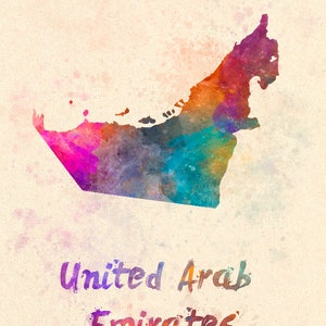 United Arab Emirates - Map in Watercolor - Fine Art Print Glicee Poster ...