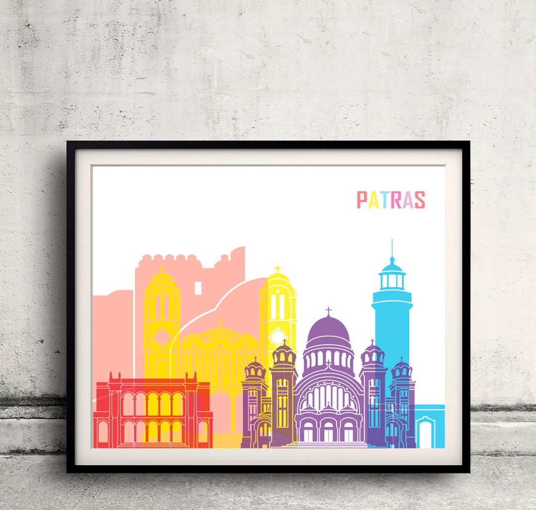 Patras Skyline Pop - Fine Art Print Glicee Poster Gift Illustration Pop ...
