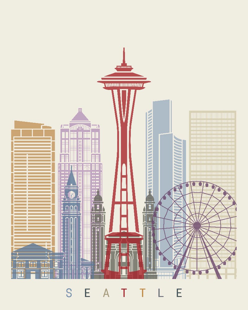Seattle Skyline Poster Fine Art Print Landmarks Skyline - Etsy UK