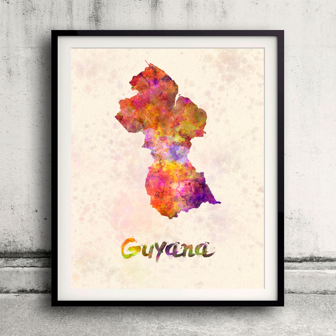 Guyana - Map in Watercolor - Fine Art Print Glicee Poster Decor Home ...