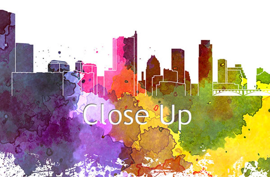 Austin Skyline in Watercolor Over White Background With Name of City ...