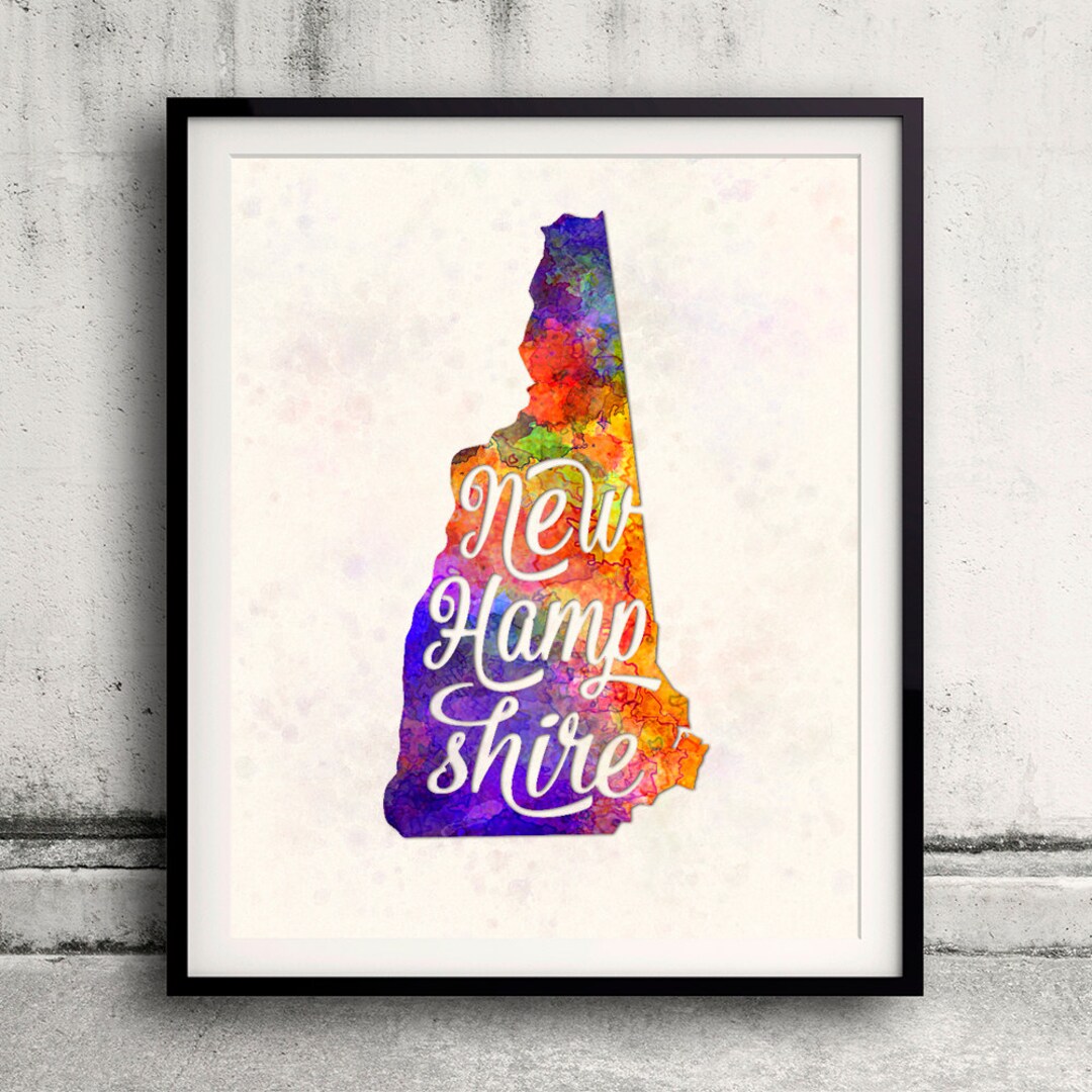 New Hampshire - Map in Watercolor - Fine Art Print Glicee Poster Decor ...