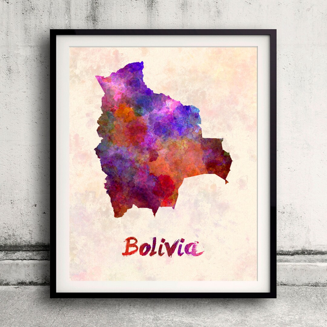 Bolivia - Map in Watercolor - Fine Art Print Glicee Poster Decor Home ...