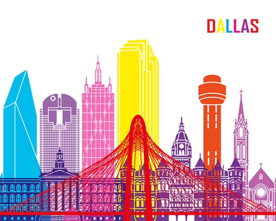 Dallas Pop Art Skyline - Fine Art Print Glicee Poster Gift Illustration ...