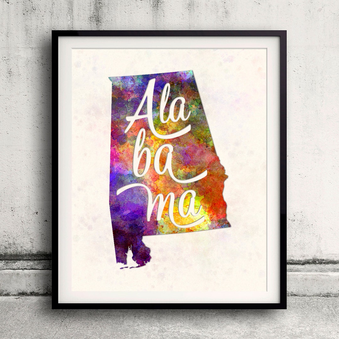 Alabama - Map in Watercolor - Fine Art Print Glicee Poster Decor Home ...