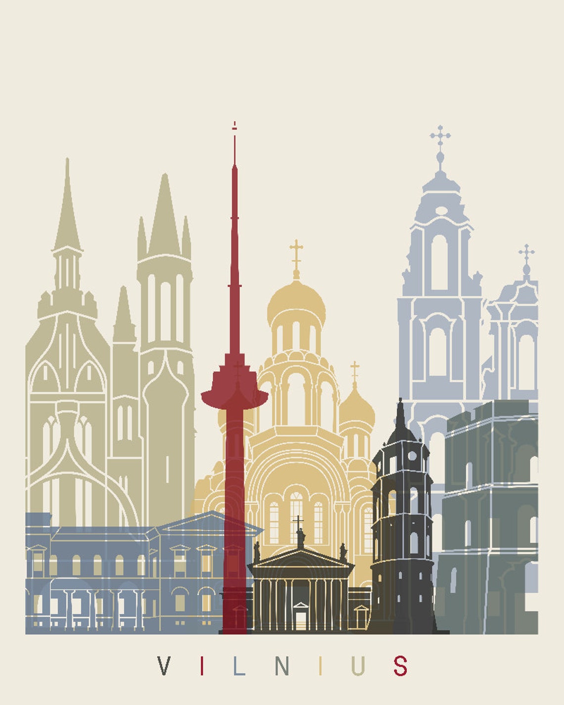 Vilnius Skyline Poster - Fine Art Print Landmarks Skyline Poster Gift ...