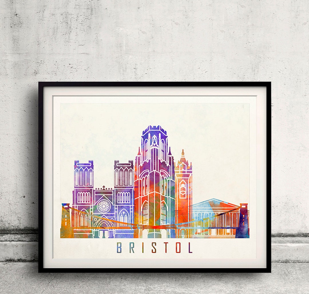 Bristol Landmarks Watercolor Poster - Fine Art Print Landmarks Skyline ...