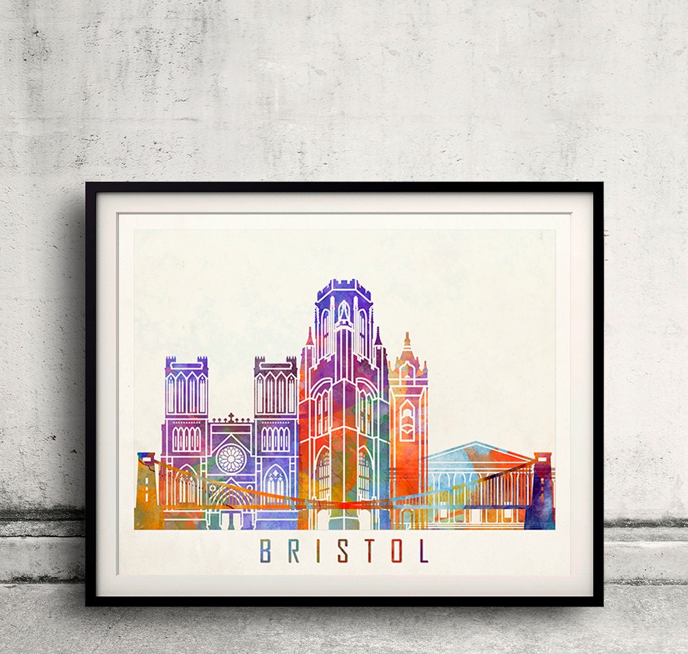 Bristol landmarks watercolor poster Fine Art Print Landmarks | Etsy