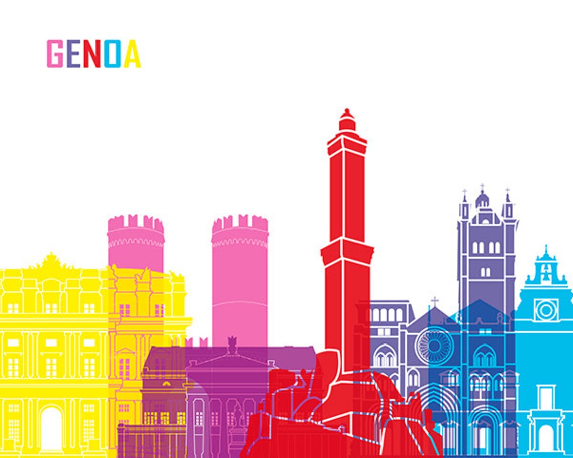 Genoa Pop Art Skyline 8x10 In. to 12x16 In. Fine Art Print | Etsy