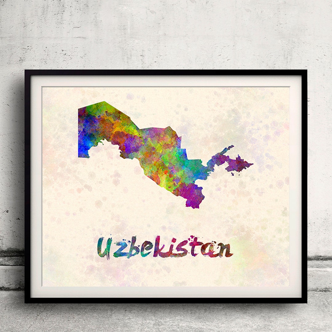 Uzbekistan - Map in Watercolor - Fine Art Print Glicee Poster Decor ...
