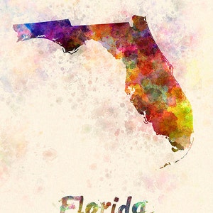 Florida US State in Watercolor Background 8x10 In. to 12x16 In.s Poster ...