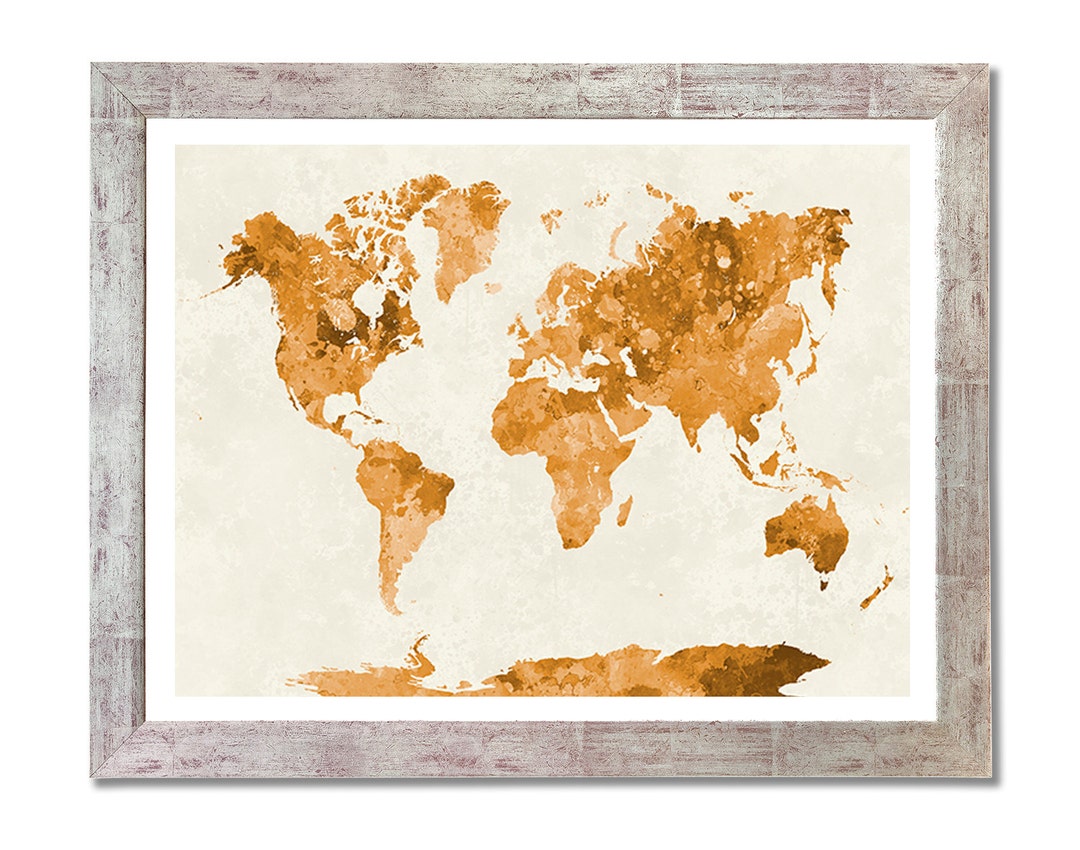 World Map in Watercolor Painting Abstract Splatters - 8x10 In. to 12x16 ...