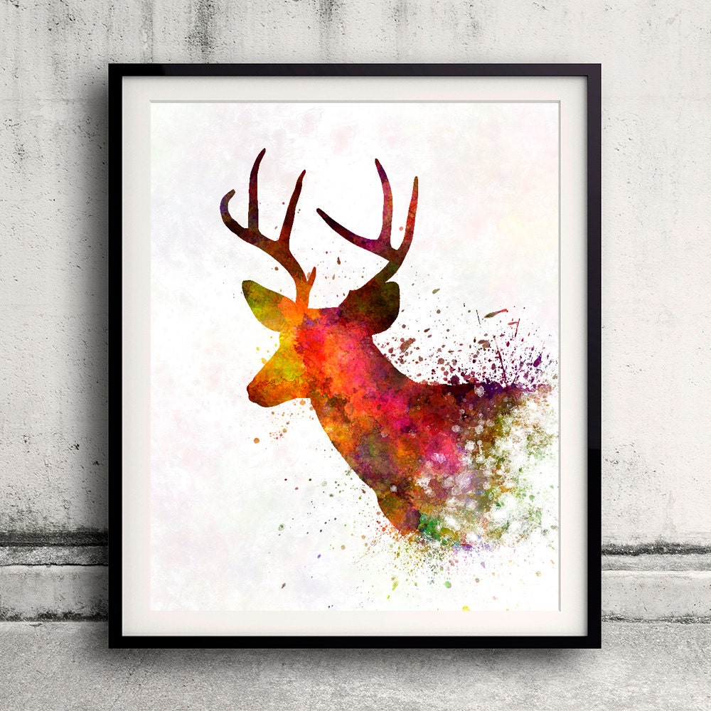 Male Deer 02 in Watercolor 8x10 In. to 12x16 In. Fine Art Print Poster ...