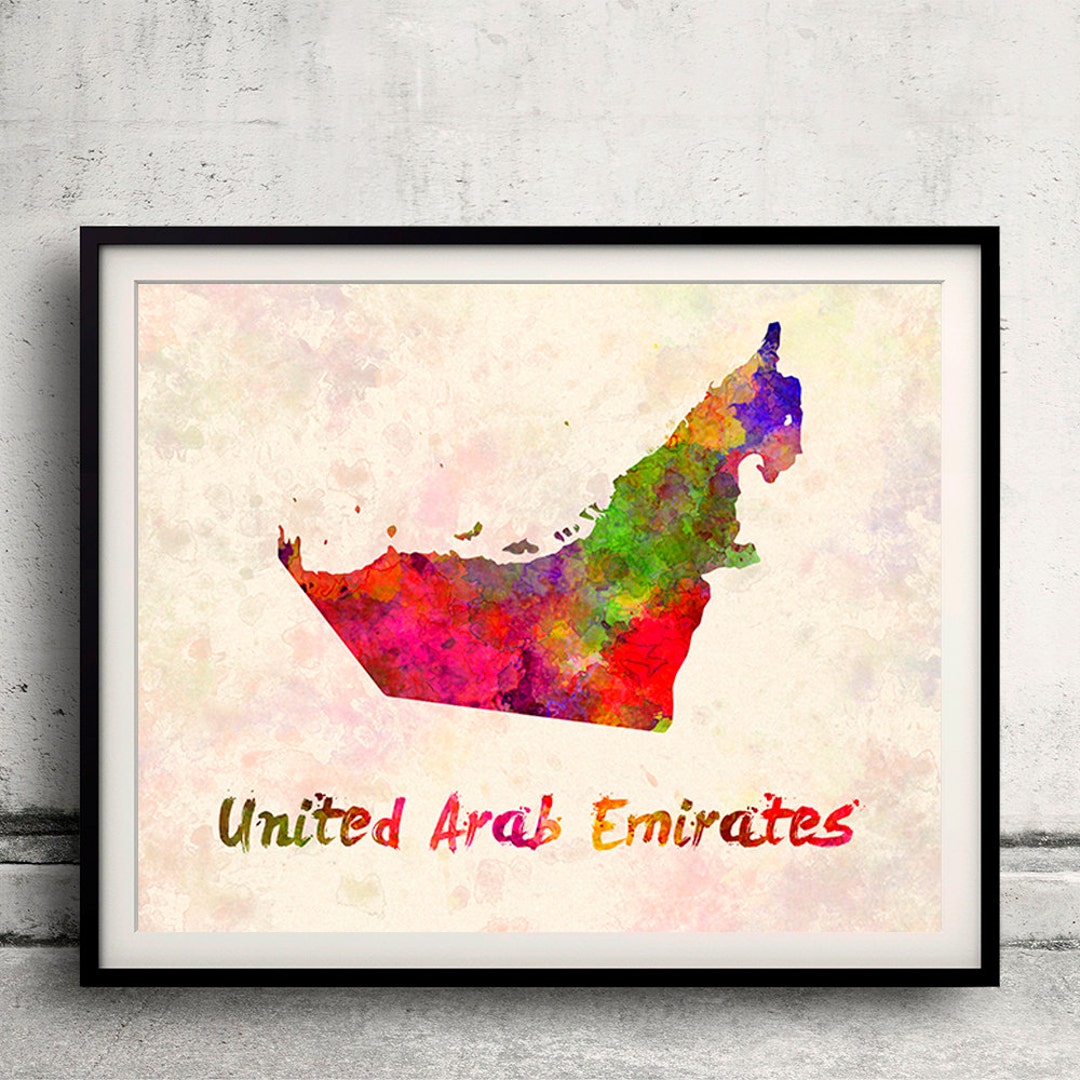United Arab Emirates - Map in Watercolor - Fine Art Print Glicee Poster ...