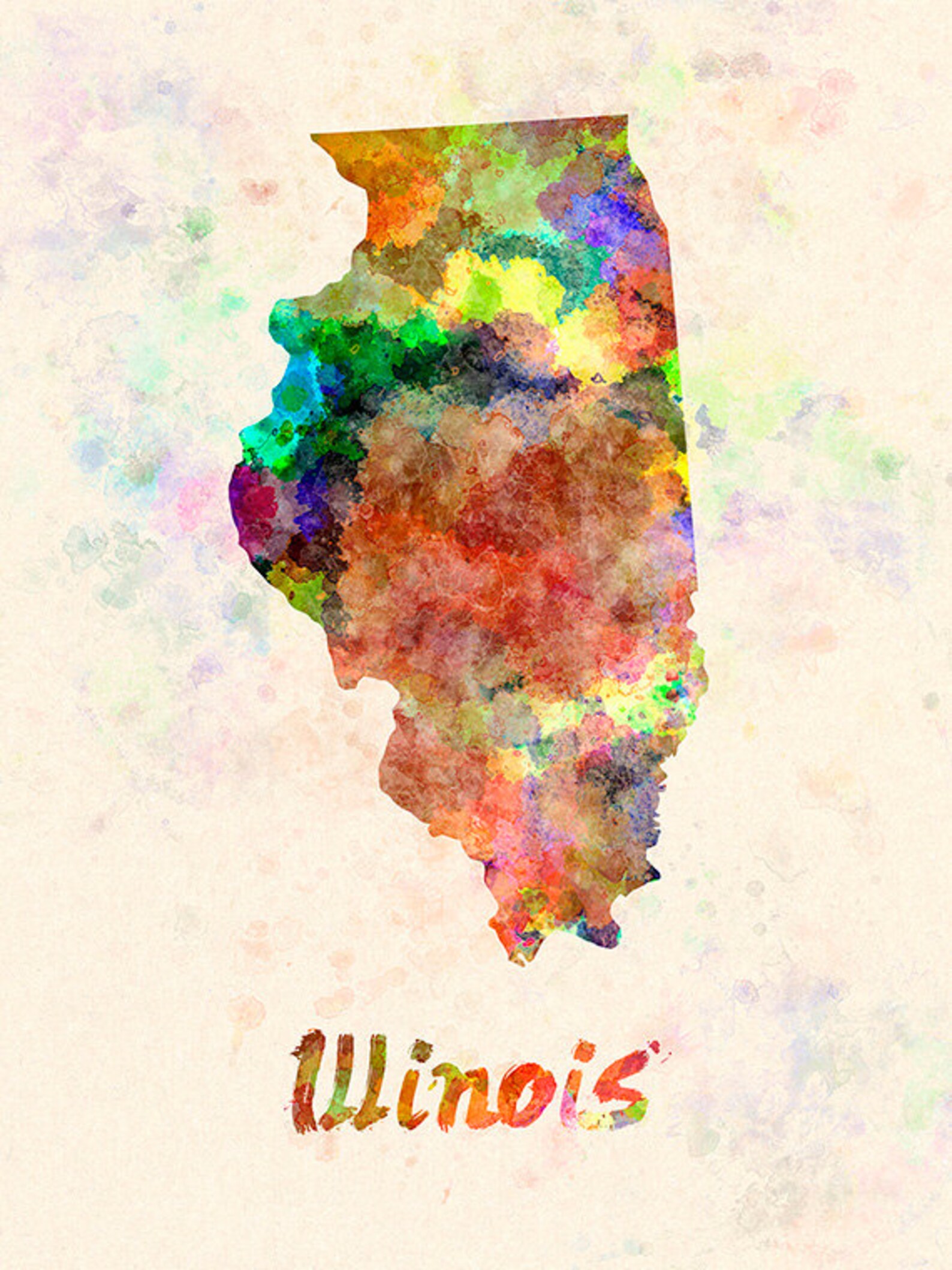 Illinois US State in Watercolor Background 8x10 In. to 12x16 | Etsy