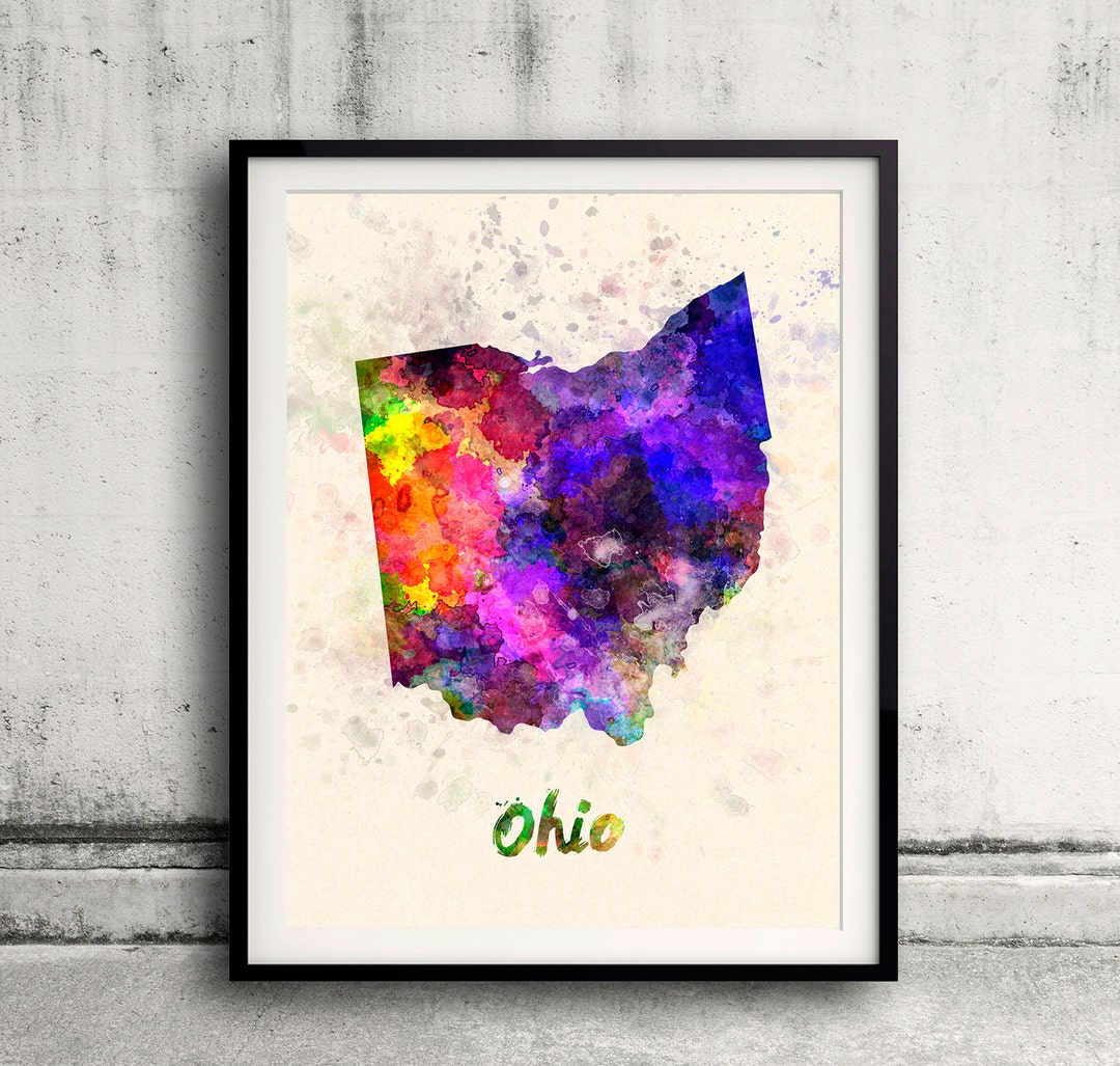 Ohio US State in Watercolor Background 8x10 In. to 12x16 In. Poster ...