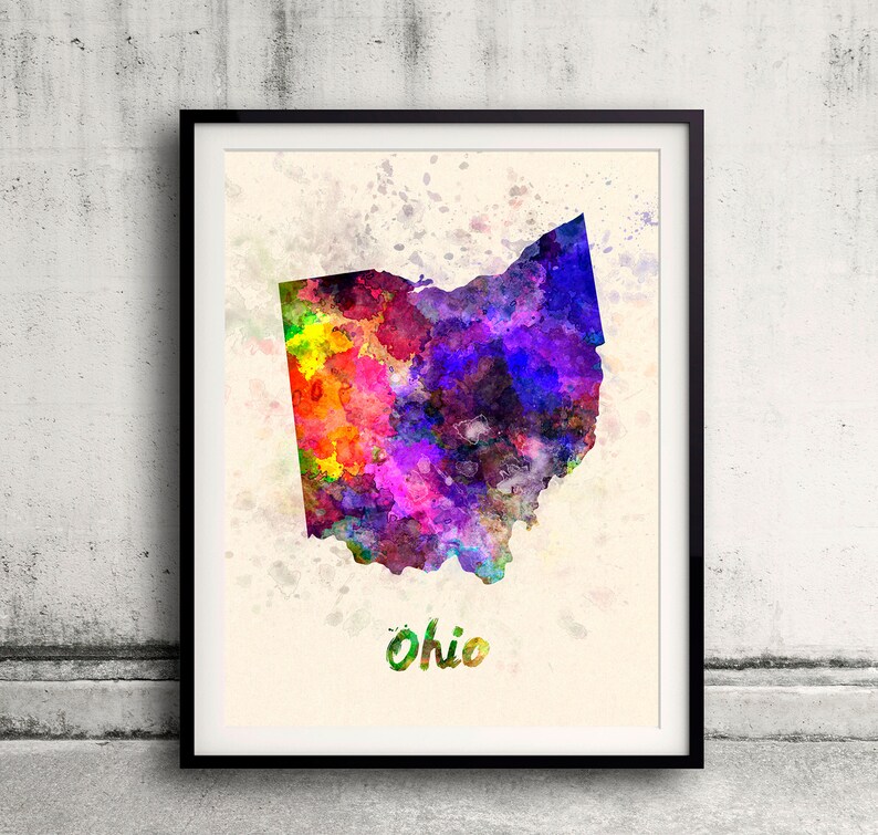 Ohio US State in watercolor background 8x10 in. to 12x16 in. | Etsy