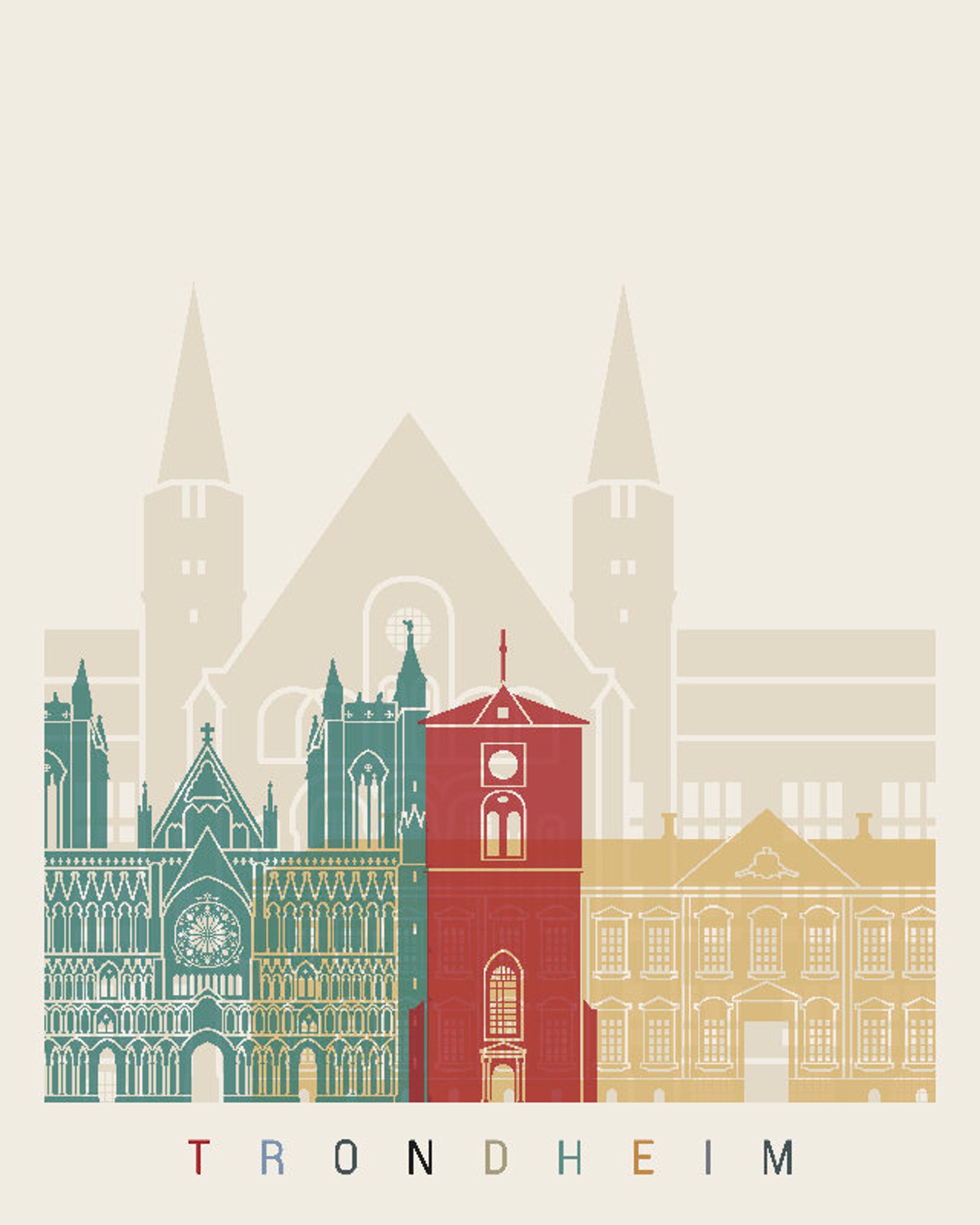 Trondheim Skyline Poster Fine Art Print Landmarks Skyline - Etsy