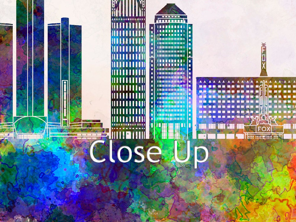 Detroit Skyline in Watercolor Background - Poster Digital Wall Art ...