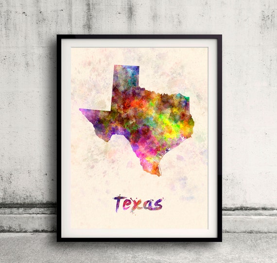 Texas US State in Watercolor Background 8x10 In. to 12x16 In. | Etsy