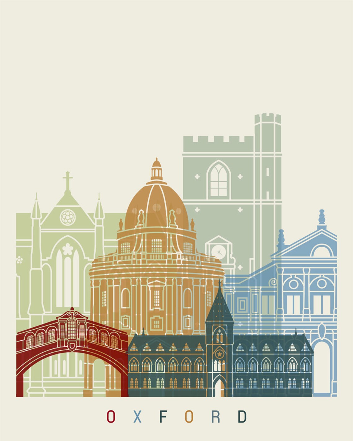 Oxford V2skyline poster Fine Art Print Landmarks skyline | Etsy