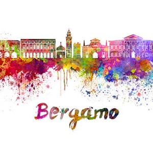 Bergamo Skyline in Watercolor Over White Background With Name of City ...