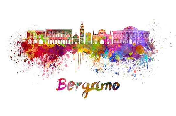 Bergamo Skyline in Watercolor Over White Background With Name of City ...