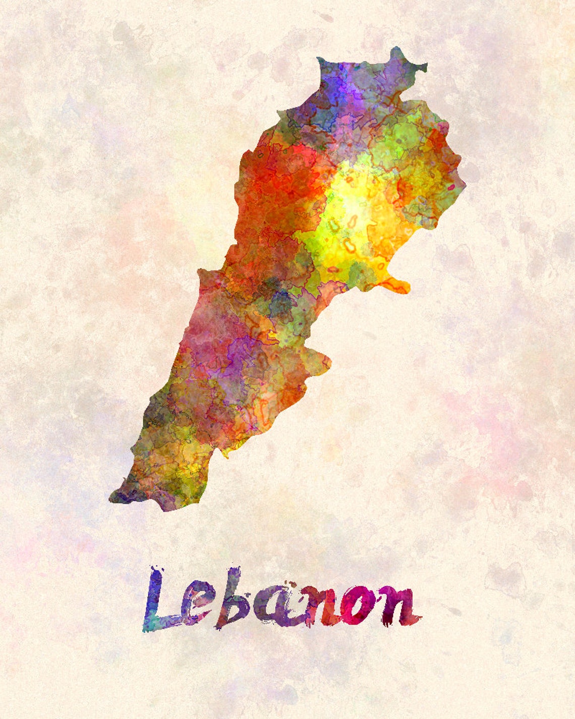 Lebanon Map in Watercolor Fine Art Print Glicee Poster - Etsy