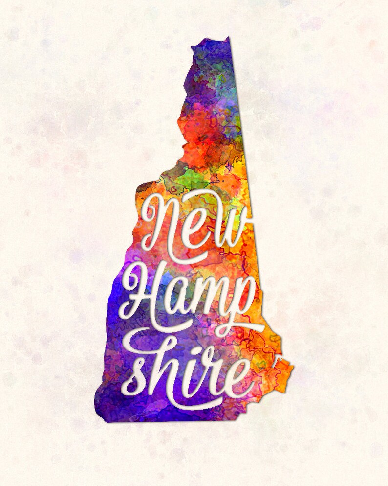 New Hampshire - Map in Watercolor - Fine Art Print Glicee Poster Decor ...