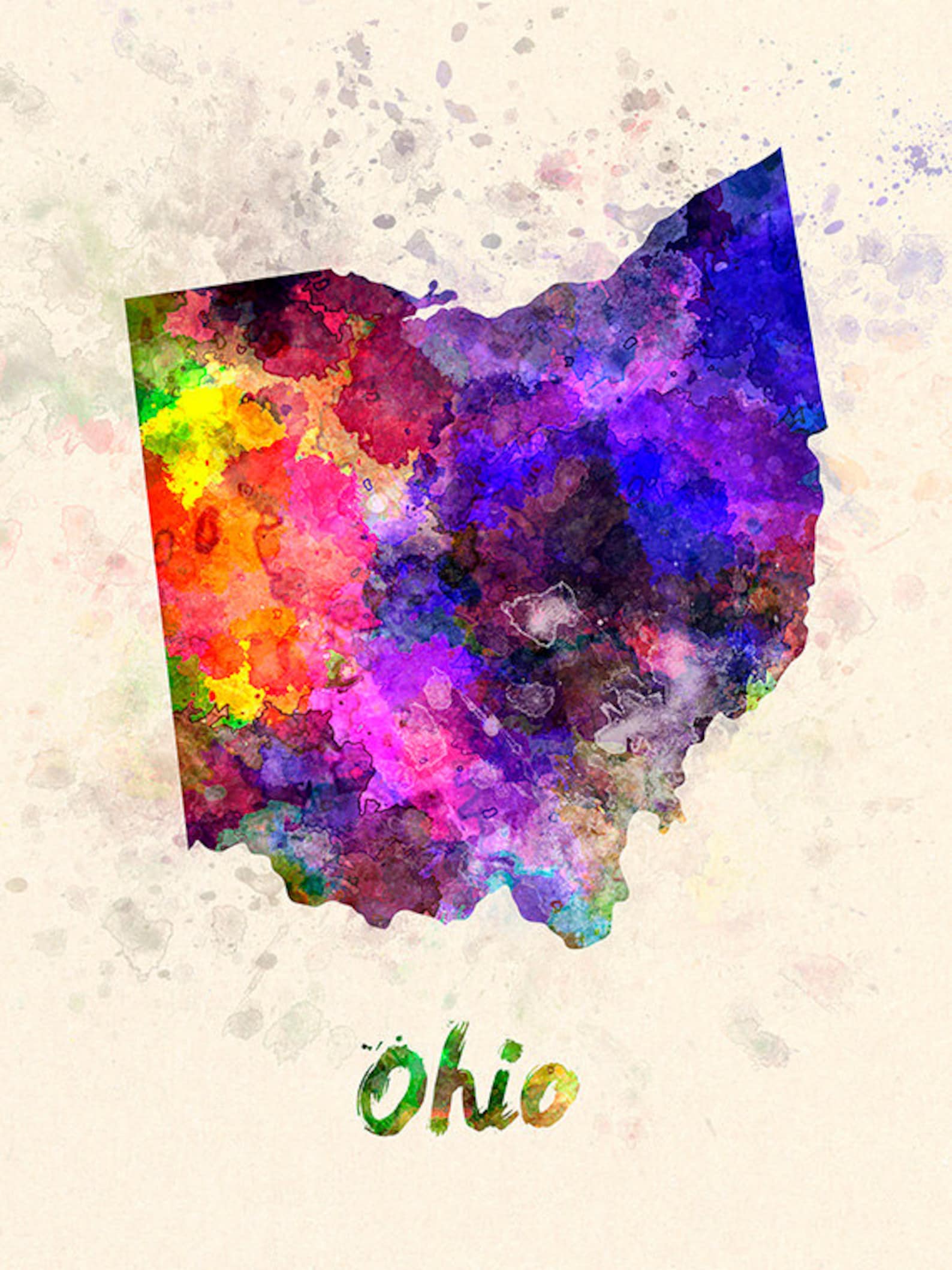 Ohio US State in Watercolor Background 8x10 In. to 12x16 In. Poster ...