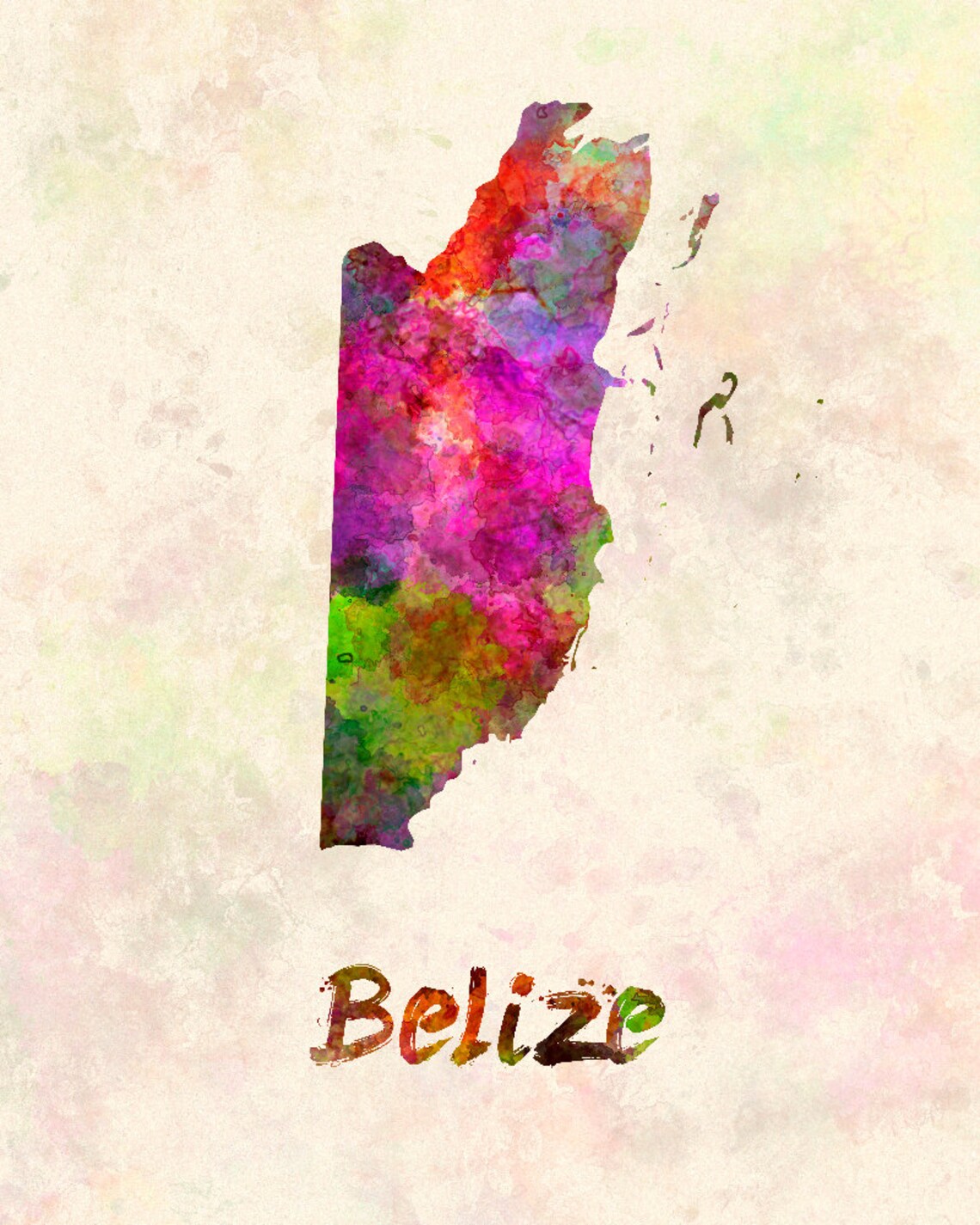Belize Map in Watercolor Fine Art Print Glicee Poster | Etsy