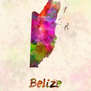 Belize - Map in Watercolor - Fine Art Print Glicee Poster Decor Home ...